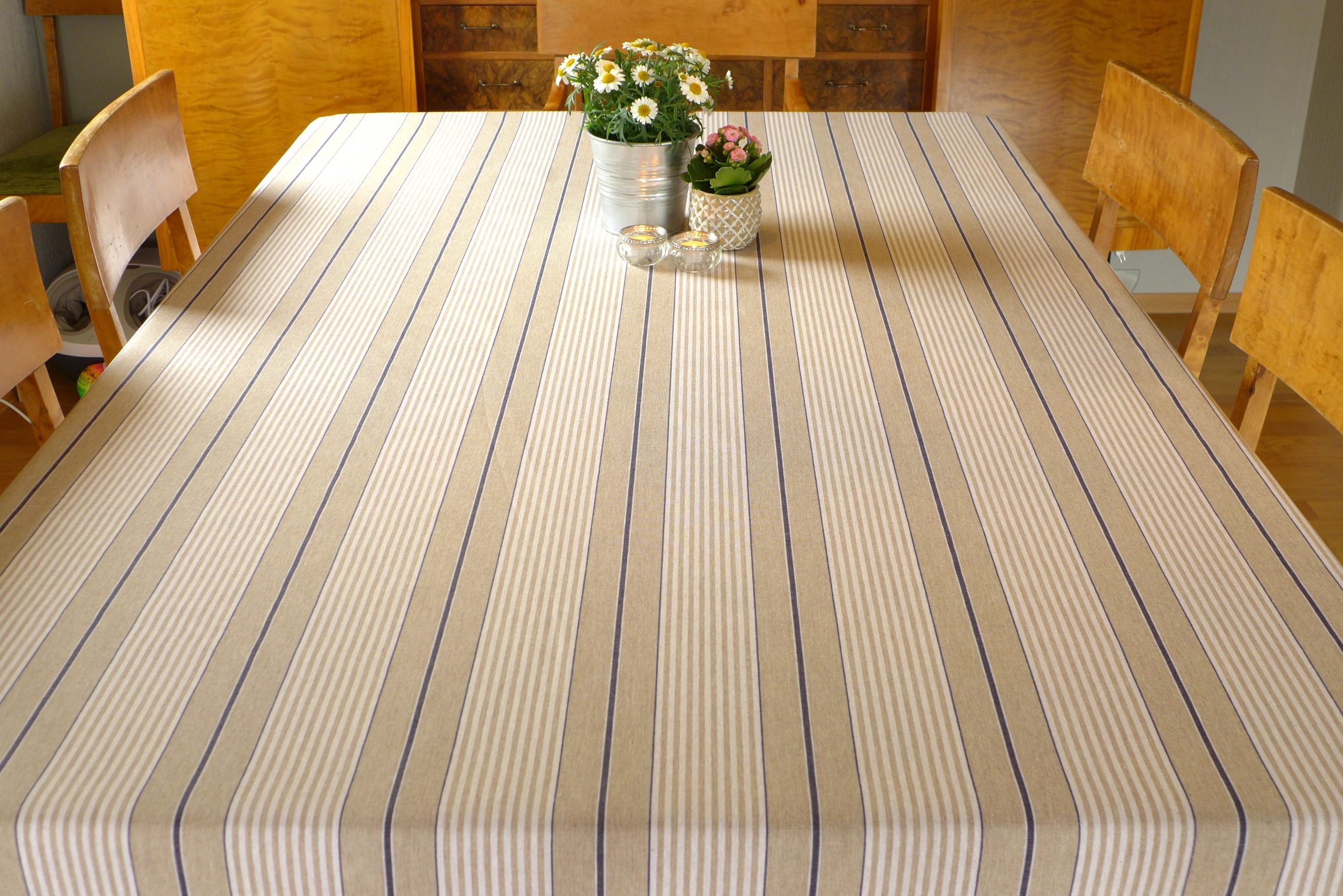 Akrylduk Frau blå stripe 140 cm bred metervare - Dekorer.no